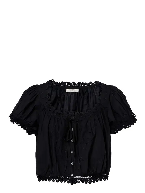DÔEN Embroidered Cotton Top - Black