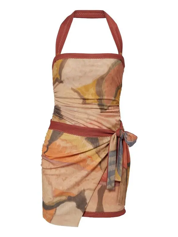 SIR. Printed Halterneck Mesh Minidress - Multicoloured