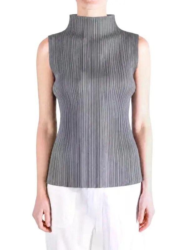 Issey Miyake Pleated High-neck Top - Grey