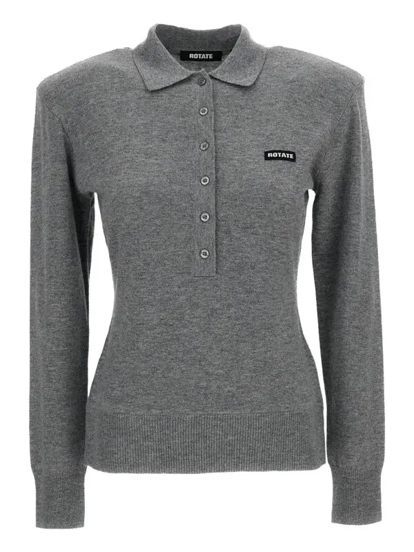 ROTATE BY BIRGER CHRISTENSEN Long-sleeved Polo Sweater - Gray