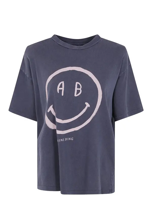 ANINE BING Smiley Graphic Cotton T-shirt - Gray