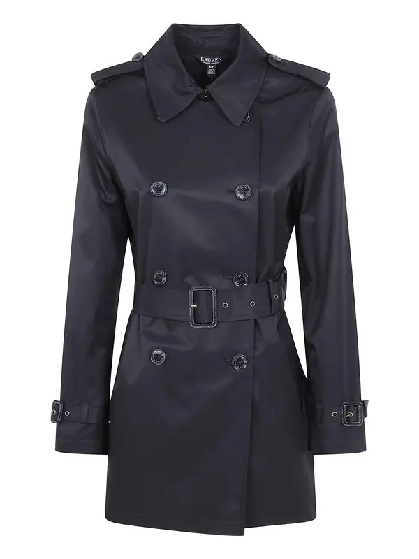 Ralph Lauren Double Breasted Belted Trench Coat - Black