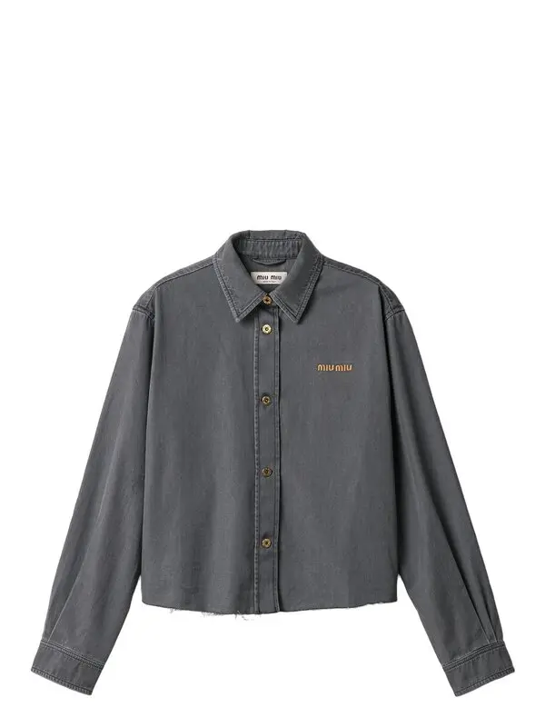Miu Miu Chambray Shirt With Embroidered Logo - Black