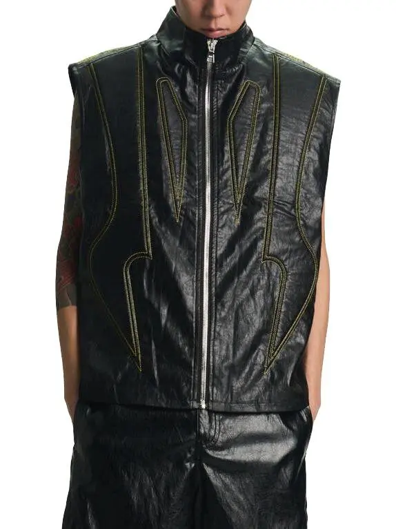 RtA Faux Leather Biker Vest - Black