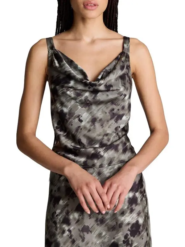 KENNETH COLE Abstract Print Cowl Neck Tank - Turtle Green Multi