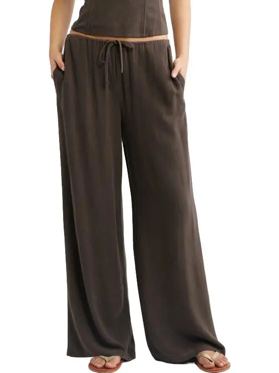 PACSUN Milla Tie Waist Wide Leg Pants - Brown