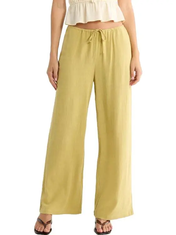 PACSUN Milla Tie Waist Wide Leg Pants - Green