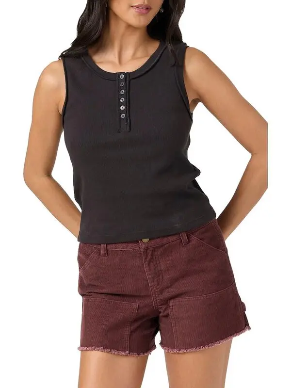 O'Neill Ribbed Henley Tank With Button Placket - Black