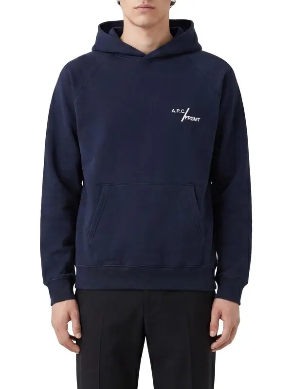 A.p.c. X Fragment Cotton Hoodie With Contrast Logo - Navy