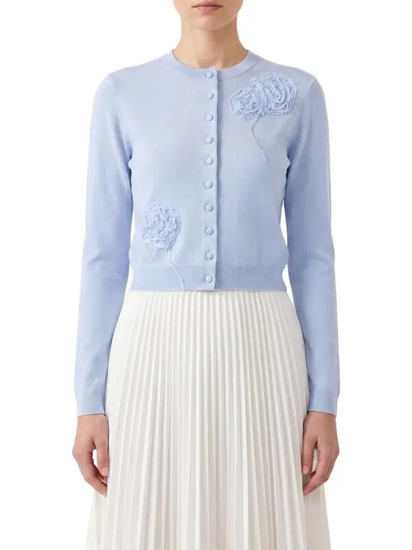 SELF-PORTRAIT Slim Fit Cardigan With Flower Appliqu - Blue