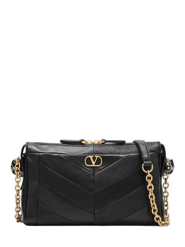 Valentino Garavani Panthea Shoulder Bag With Vlogo And Rhinestones - Black