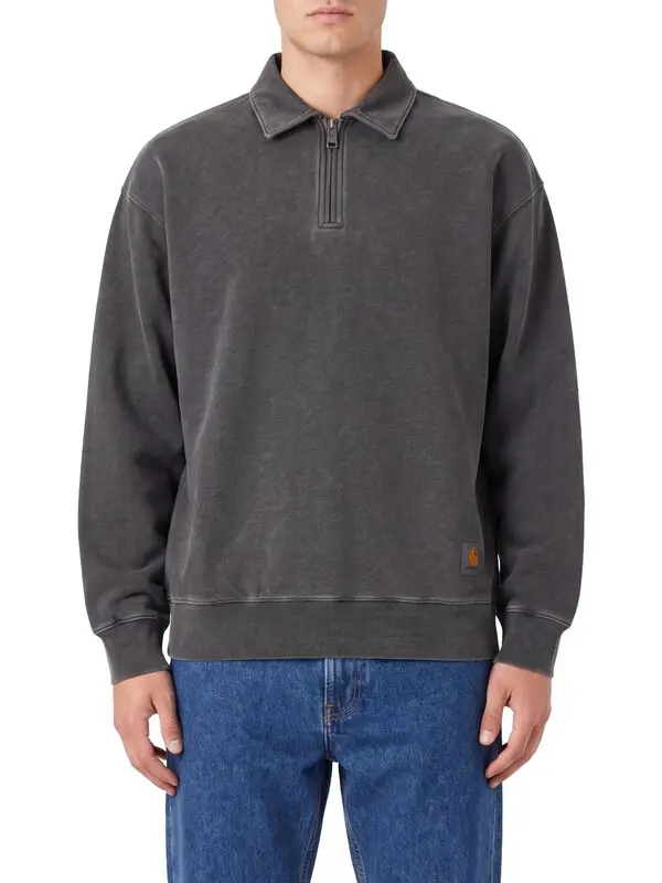 Carhartt Work In Progress Long-sleeved Cotton Polo Shirt With Zip Closure - Black 1