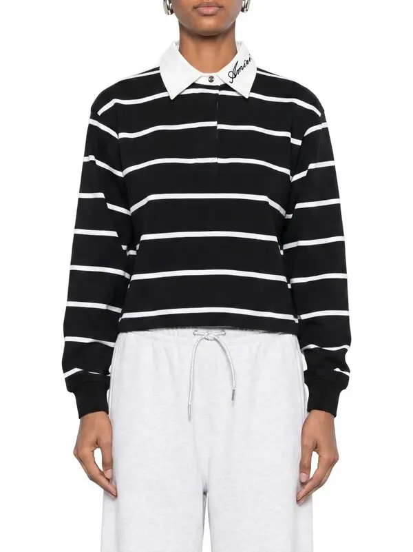 Amiri Striped Long-sleeve Cotton Polo Shirt - Black