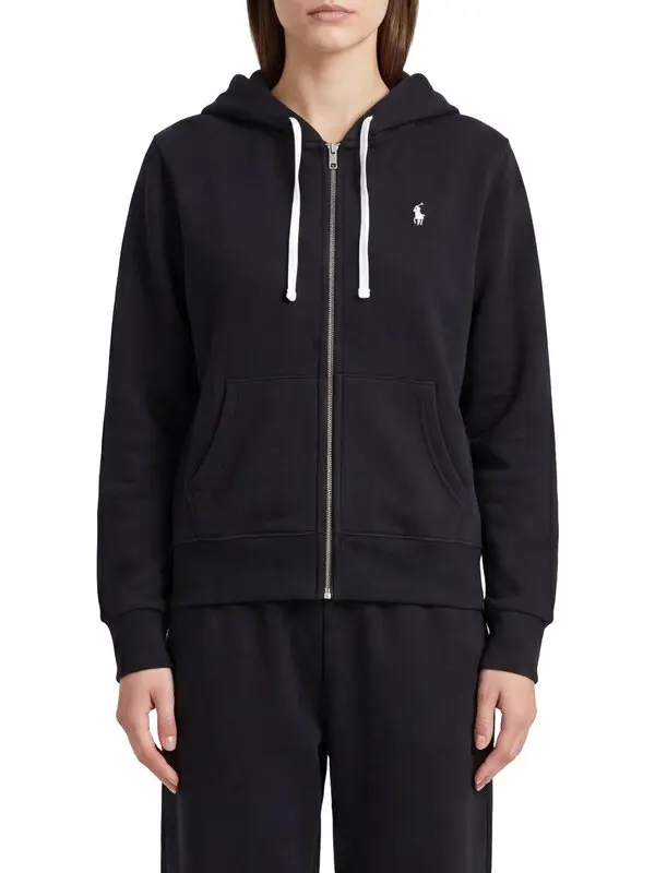 Polo Ralph Lauren Cotton Blend Zip-up Hoodie With Embroidered Logo - Black