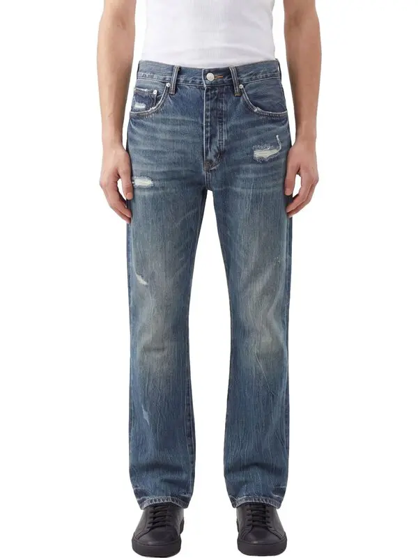 PURPLE BRAND Mid-rise Slim Fit Jeans In Distressed Cotton Denim - Blue