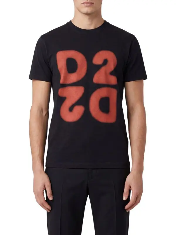 Dsquared2 Slim Fit Short-sleeved Cotton T-shirt With Printed Logo - Black