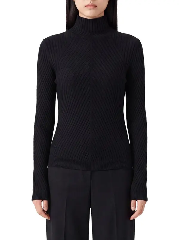 Victoria Beckham Ribbed Merino Wool Turtleneck Jumper - Black