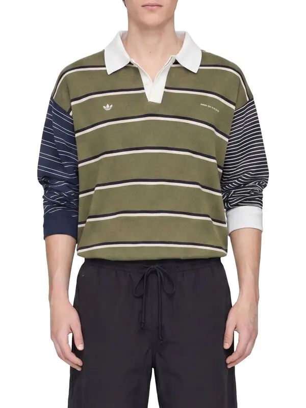 ADIDAS ORIGINALS Song For The Mute X Long-sleeved Knit Polo With Contrasting Trims - Olive