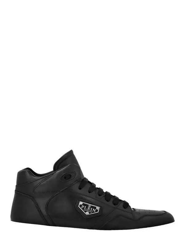 Philipp Plein High-top Lace-up Leather Sneakers With Perforated Toe - Black