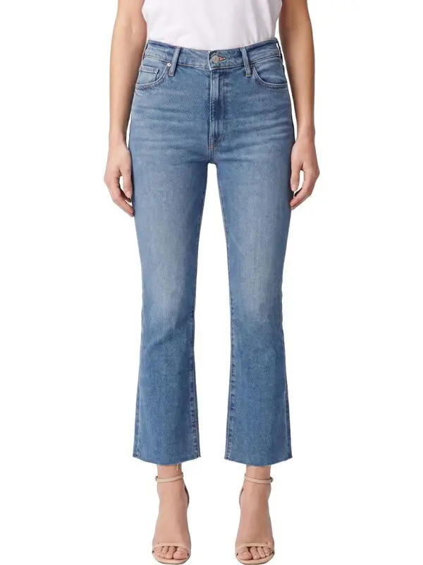 MOTHER The Hustler Ankle Fray High-waisted Cropped Flare Jeans - Gnawed Blue