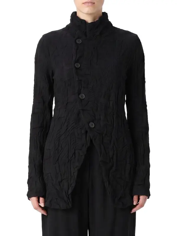 Y’s Cropped High-neck Jacket With Crinkled Effect - Black