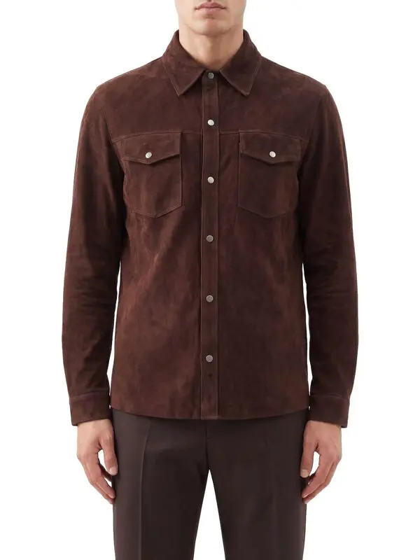SALVATORE SANTORO Suede Leather Shirt Jacket - Brown