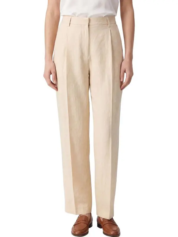 Tagliatore High-waisted Slim Fit Tailored Linen Trousers - Brown