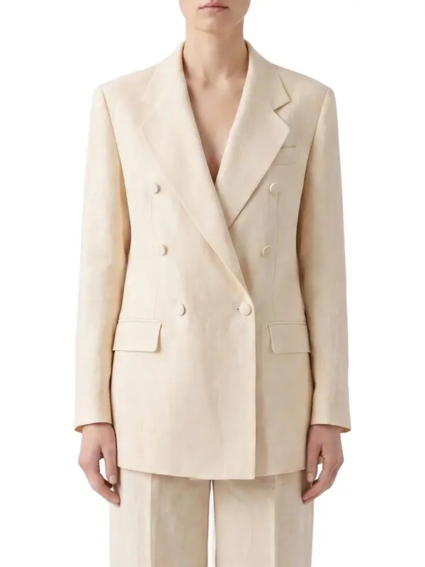 Tagliatore Loreley Cropped Double-breasted Linen Blazer - Brown