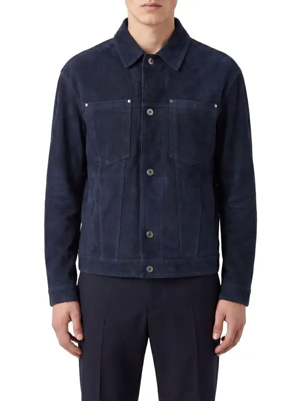 SALVATORE SANTORO Suede Leather Shirt Jacket With Metal Buttons - Denim