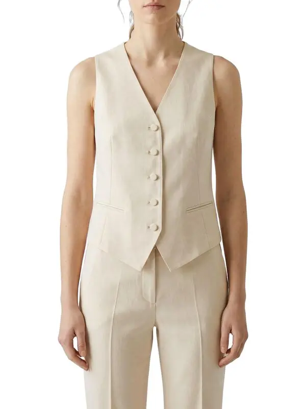 Tagliatore Single-breasted Linen Waistcoat - Brown