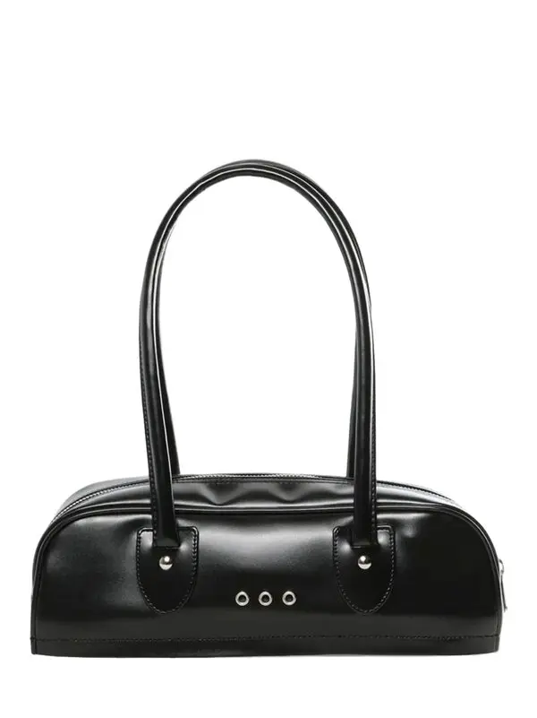 Comme Des Garçons Calfskin Leather Shoulder Bag With Metal Eyelets - Black