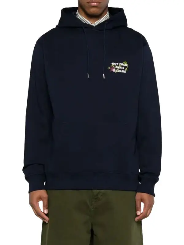 Drole De Monsieur Cotton Hoodie With Slogan Print - Blue