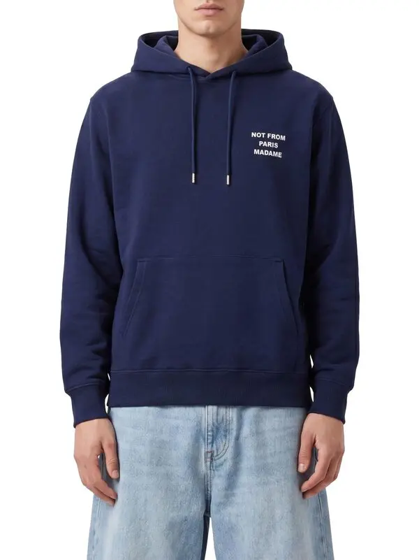 Drole De Monsieur Relaxed Fit Cotton Hoodie With Slogan Print - Blue