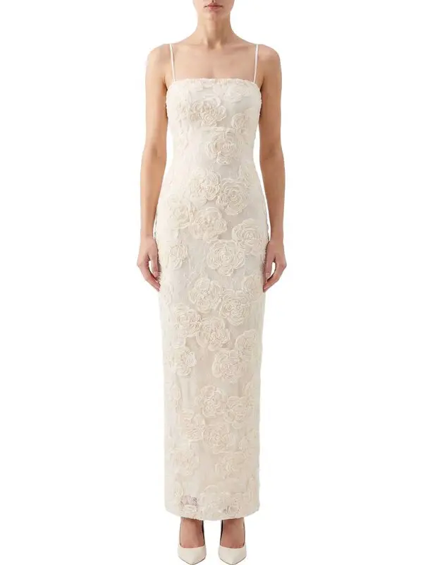 ROTATE BY BIRGER CHRISTENSEN Off-the-shoulder Gown With Floral Embellishments - White
