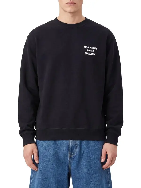 Drole De Monsieur Cotton Crewneck Sweatshirt With Slogan Print - Black
