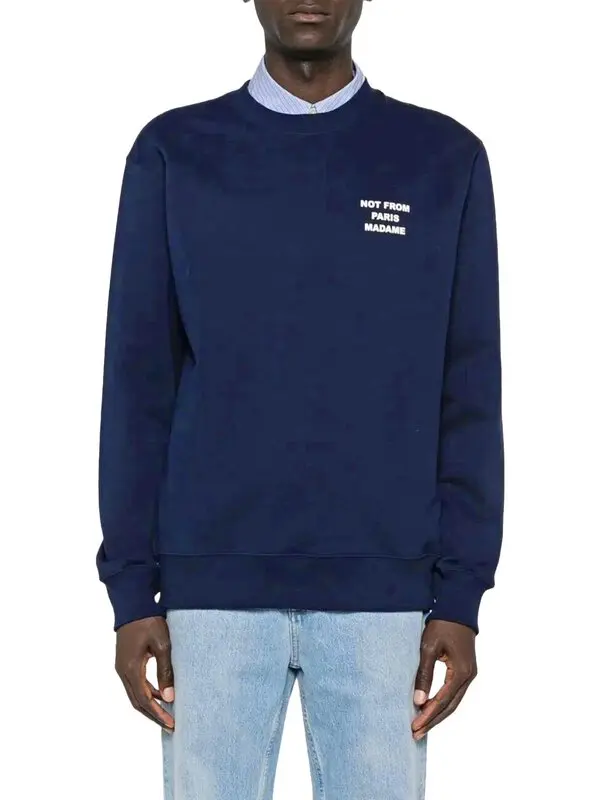 Drole De Monsieur Cotton Crewneck Sweatshirt With Slogan Print - Blue