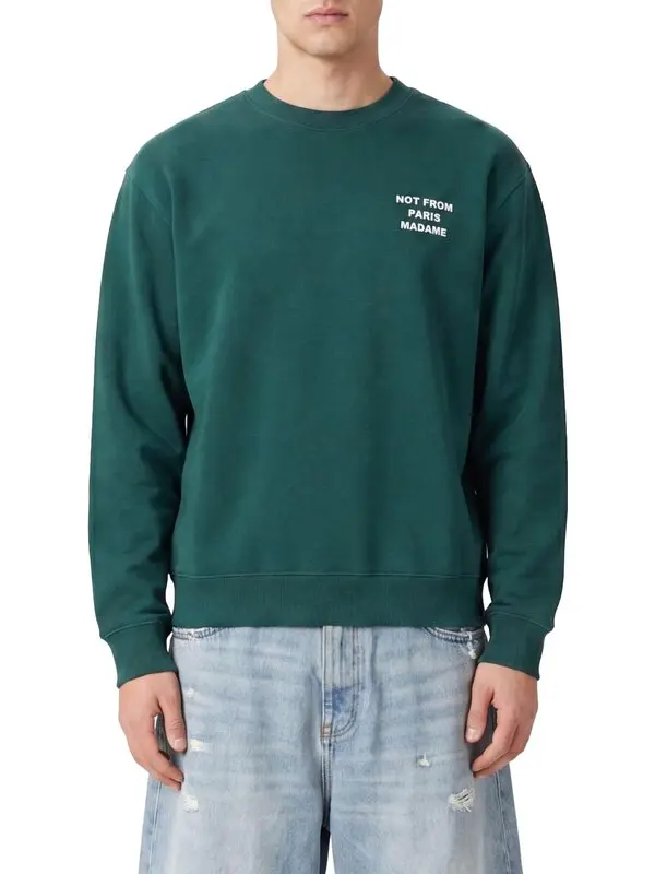 Drole De Monsieur Cotton Crewneck Sweatshirt With Slogan Print - Green