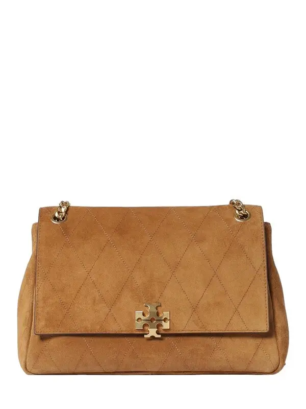 Tory Burch Charlie Suede Shoulder Bag - Camel