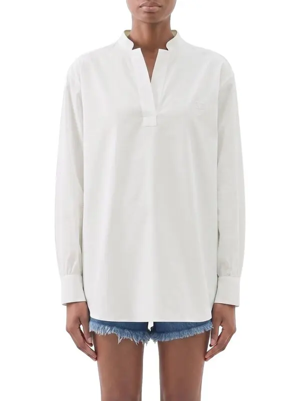 Valentino Garavani Relaxed Fit Cotton Poplin V-neck Shirt - White