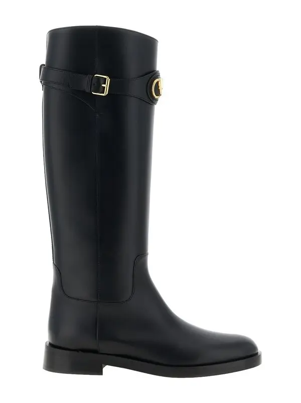Valentino Garavani Knee High Boots With Buckle Detail - Black