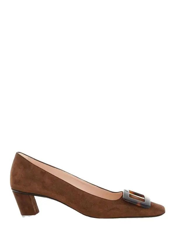 ROGER VIVIER Suede Pumps With Buckle And Low Heel - Brown