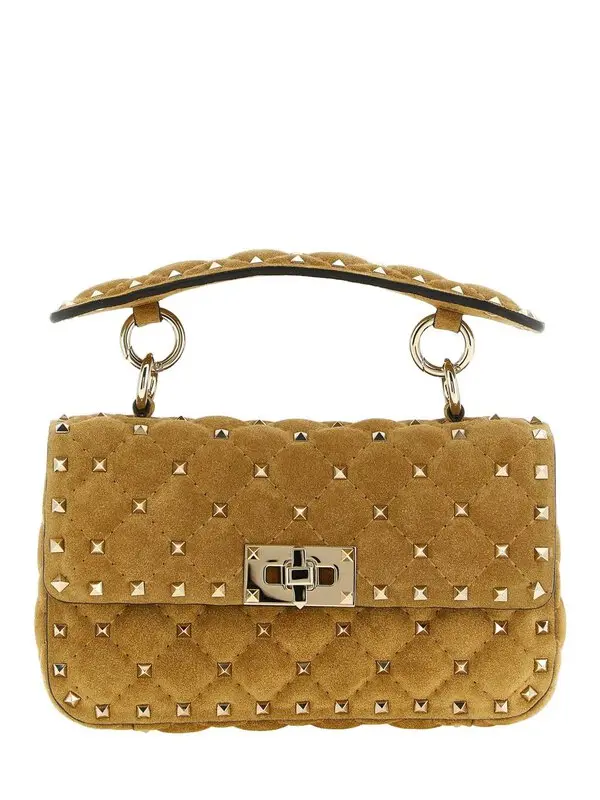 Valentino Garavani Rockstud Spike Handbag In Quilted Leather With Studs - Beige