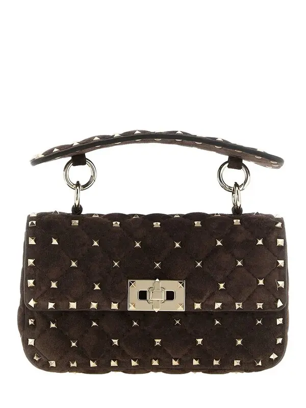 Valentino Garavani Rockstud Spike Handbag In Quilted Leather With Studs - Brown