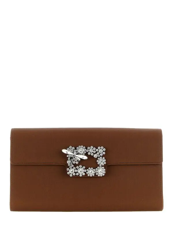 ROGER VIVIER Mini Satin Bucket Bag With Jewel Buckle - Brown