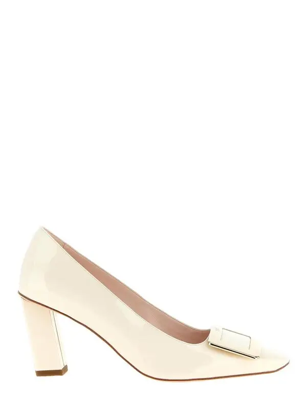 ROGER VIVIER Belle Vivier Patent Leather Pumps With Mid-heel - White