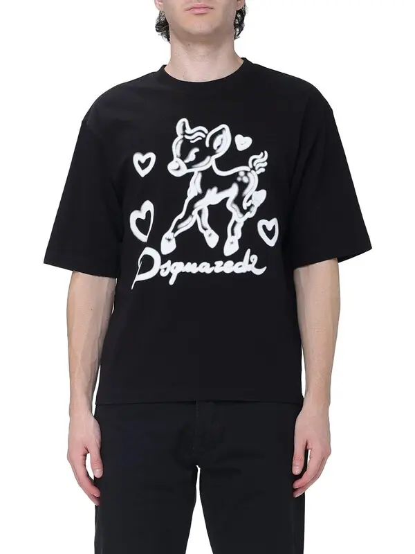 Dsquared2 Short-sleeved Cotton T-shirt With Contrast Graphic Print - Black