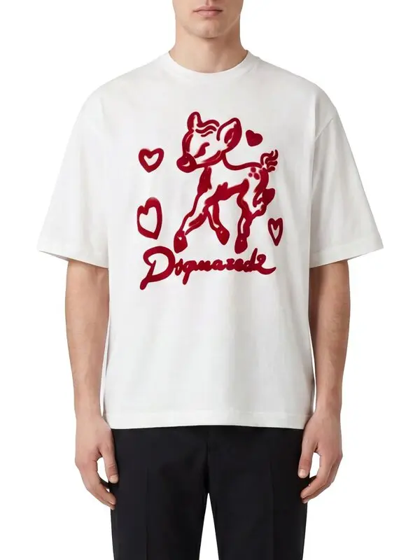 Dsquared2 Short-sleeved Cotton T-shirt With Contrast Graphic Print - Red