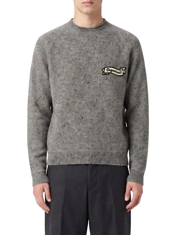 Dsquared2 Wool Blend Crew Neck Jumper With Embroidered Logo - Grey