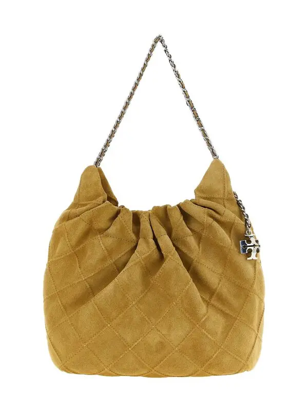 Tory Burch Fleming Quilted Calfskin Leather Mini Bag With Double T Logo - Beige