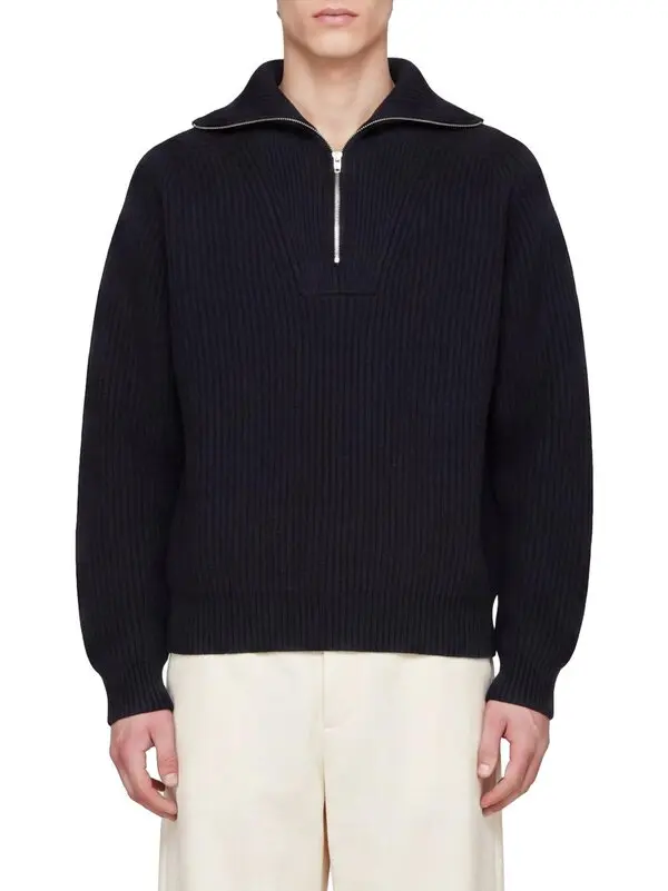 JIL SANDER High Neck Half-zip Jumper In Pure Wool - Black